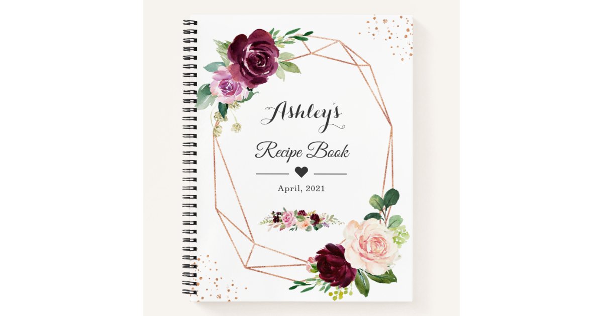 Modern Geometric Purple Blush Floral Recipe Book | Zazzle