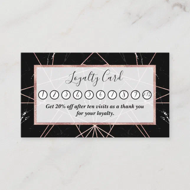Modern Geometric Rose Gold Marble Triangles Loyalty Card | Zazzle