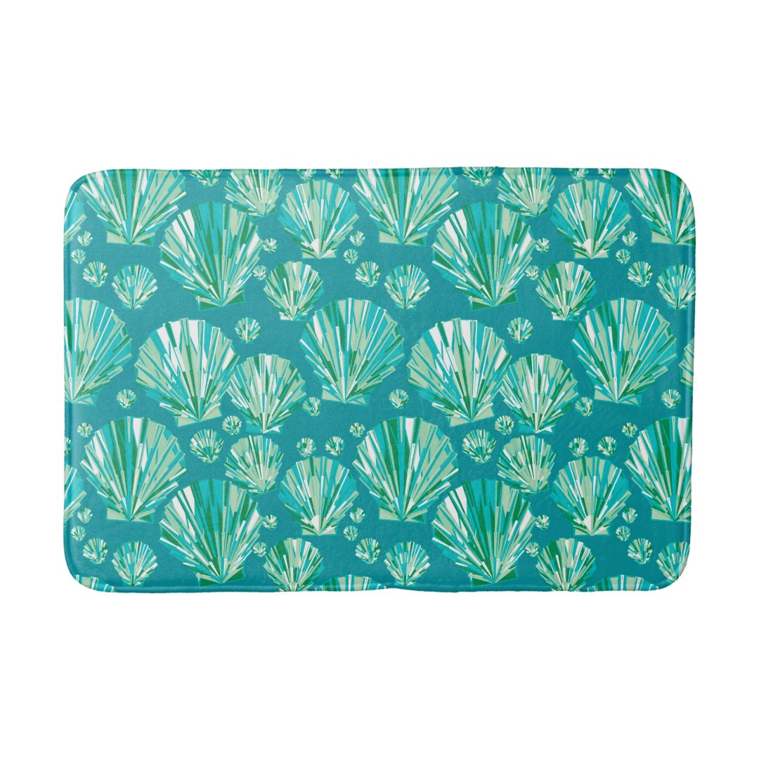 Modern Geometric Seashells, Aqua and Turquoise Bath Mat | Zazzle