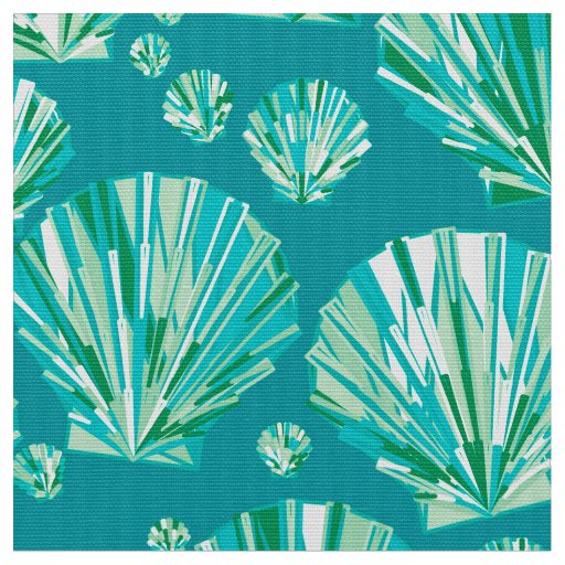 Modern Geometric Seashells, Aqua and Turquoise Fabric | Zazzle