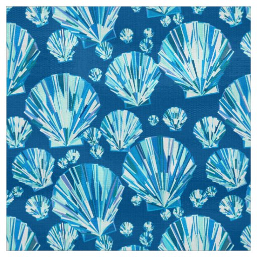 Modern Geometric Seashells, Navy, Aqua and White Fabric | Zazzle