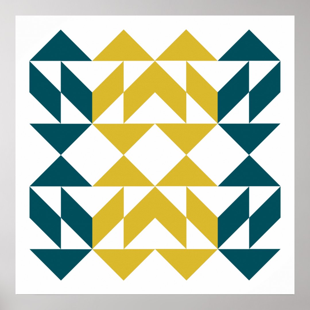 Modern Geometric Shapes Art in Blue and Yellow Poster | Zazzle