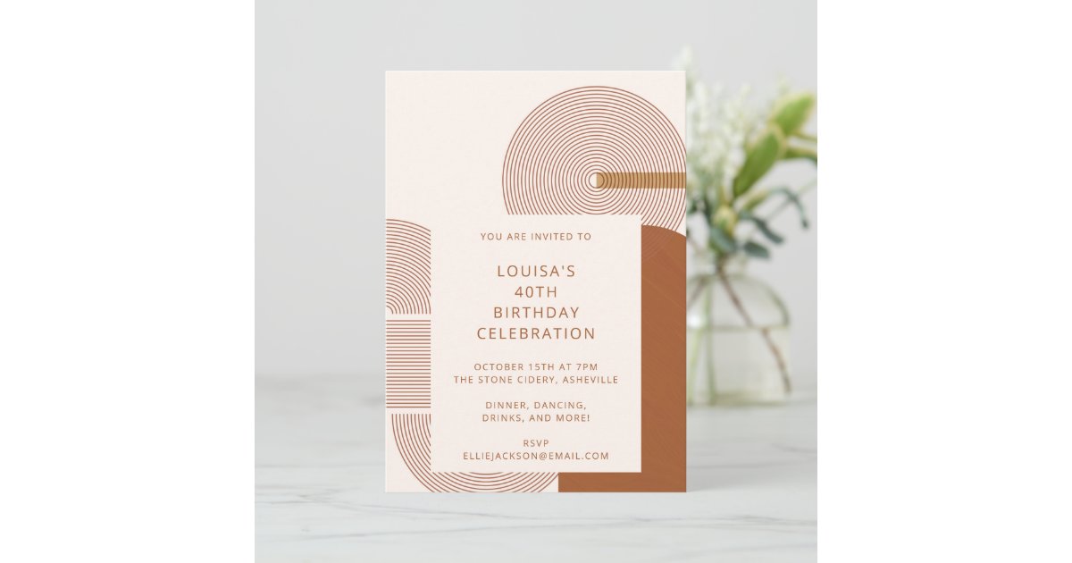 Modern Geometric Shapes Line Terracotta Birthday Invitation | Zazzle
