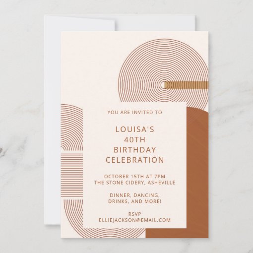 Modern Geometric Shapes Line Terracotta Birthday Invitation | Zazzle