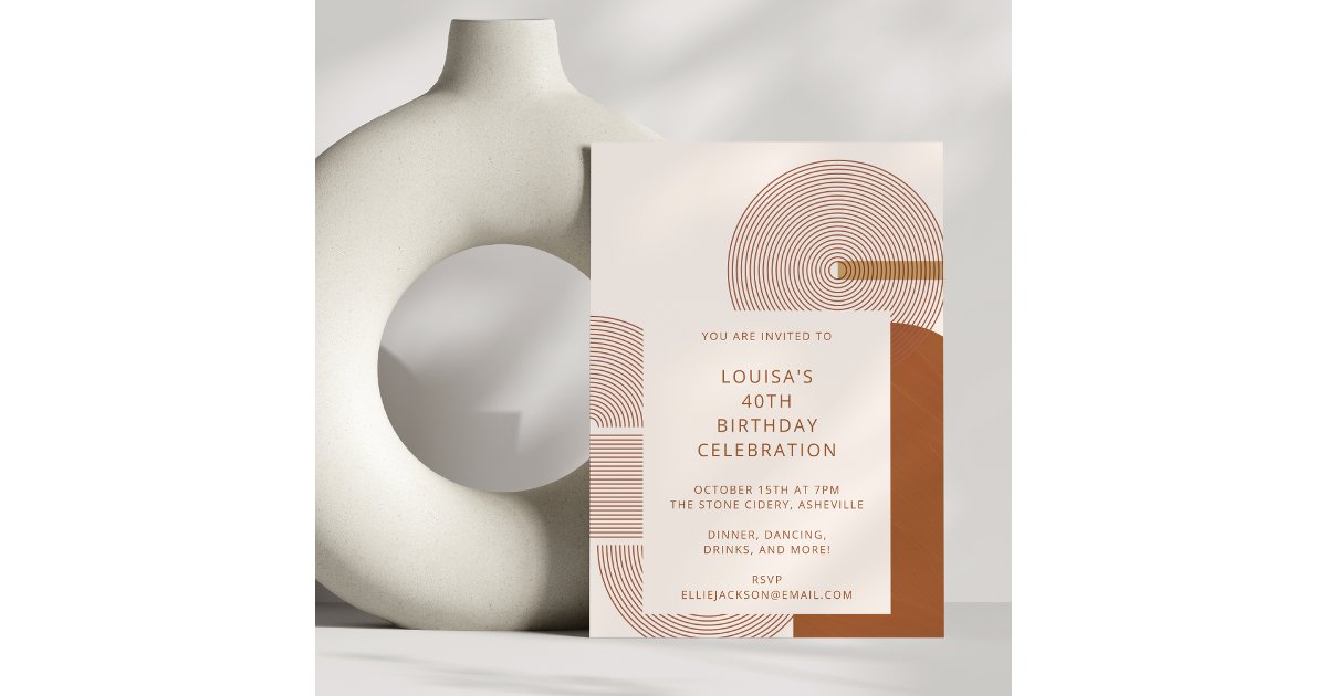 Modern Geometric Shapes Line Terracotta Birthday Invitation | Zazzle