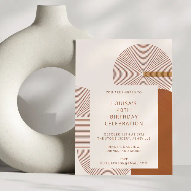 Modern Geometric Shapes Line Terracotta Birthday Invitation | Zazzle