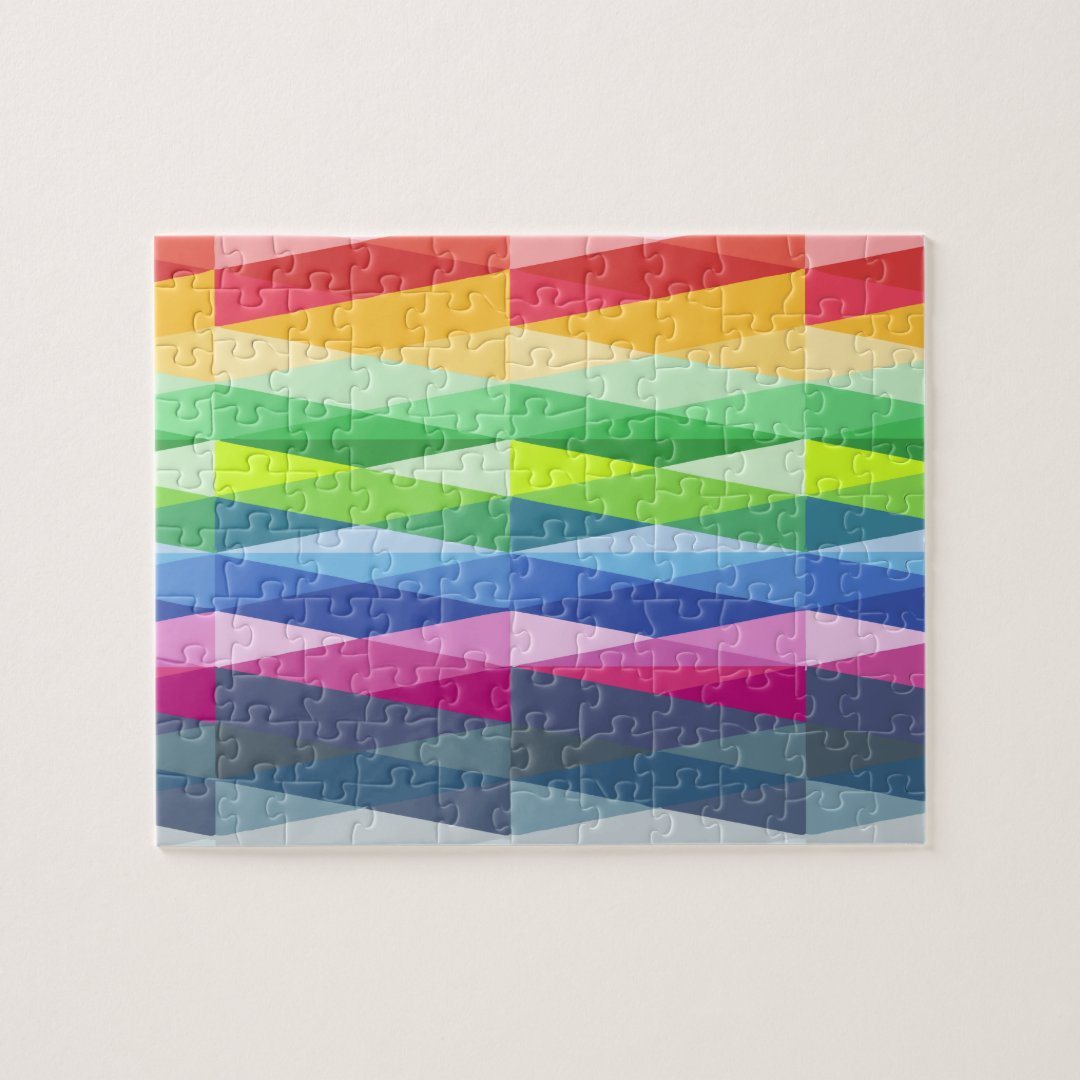 Modern Geometric Shapes Rainbow Pattern Jigsaw Puzzle | Zazzle