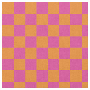 Checkered squares hot pink white geometric retro fabric | Zazzle