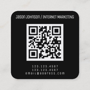 Modern geometric style with QR code black edit Square Business Card ...
