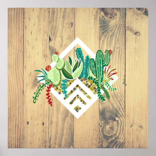 Modern Geometric Succulents Planter & Wood Poster | Zazzle