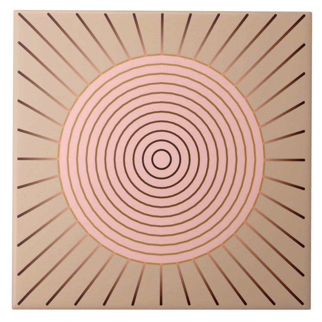 Modern Geometric Sunburst - Peach and Tan Tile | Zazzle