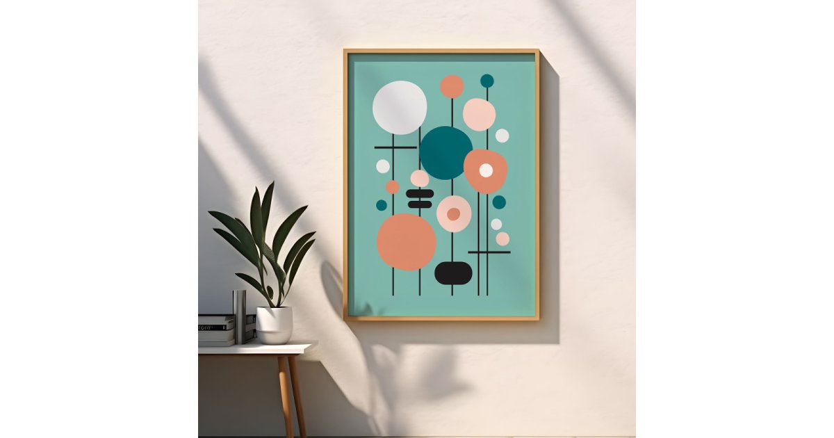 Modern Geometric Teal Salmon Abstract Art Poster | Zazzle