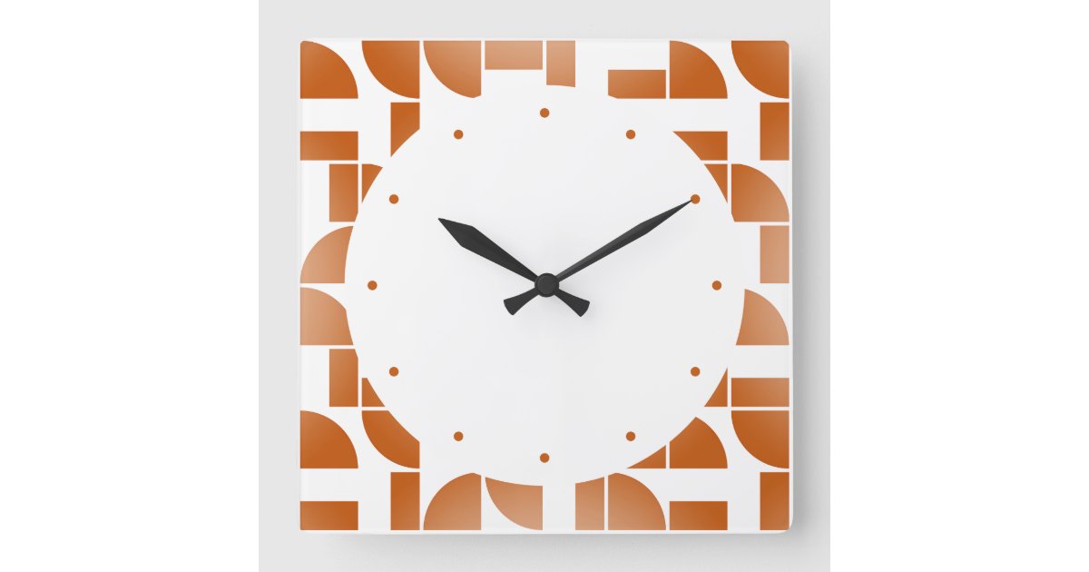 Modern Geometric Terracotta White Pattern Square Wall Clock | Zazzle
