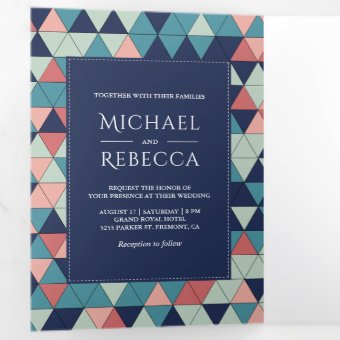 Modern Geometric Triangles Photo Wedding Tri-Fold Invitation | Zazzle