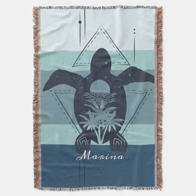 Modern Geometric Turtle Personalized Throw Blanket | Zazzle