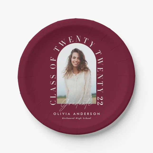 Modern geometric typography photo arch graduation paper plates | Zazzle