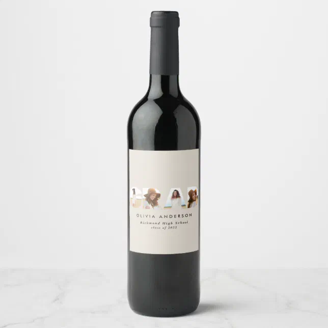 Modern geometric typography photo arch graduation wine label | Zazzle