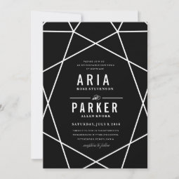 Modern Geometric Wedding Invitation on Black | Zazzle