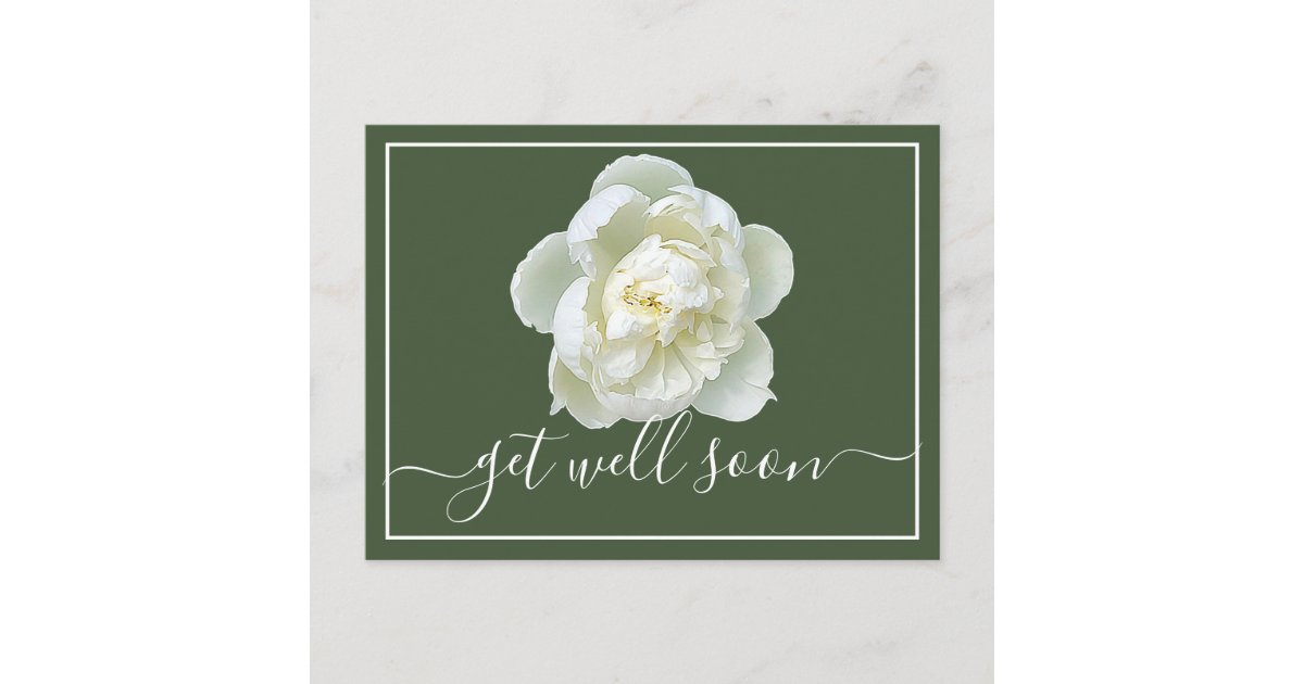 Modern Get Well Soon White Peony Botanical Floral Postcard | Zazzle