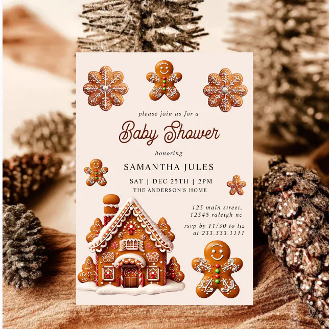 Modern Gingerbread House Christmas Baby Shower Invitation | Zazzle
