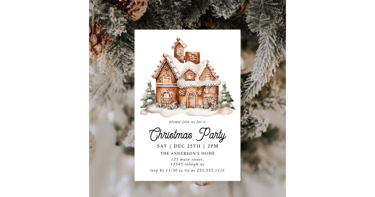 Modern Gingerbread House Christmas Party Invitation | Zazzle
