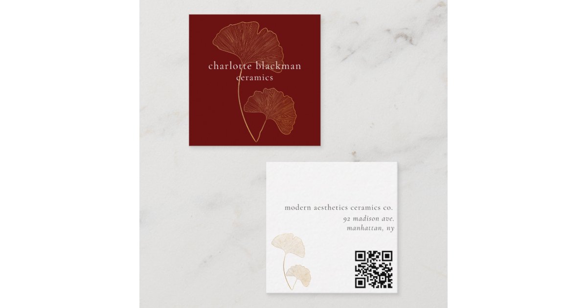 Modern Gingko Leaf QR Code Red Square Card | Zazzle