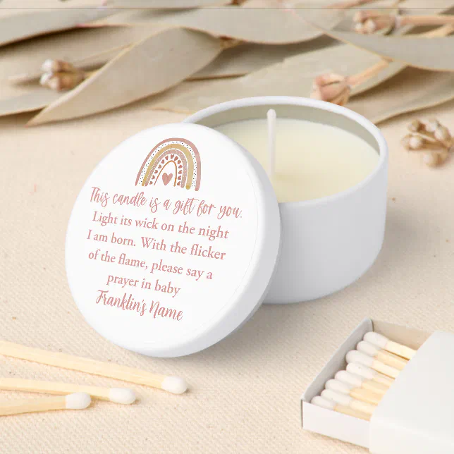 Modern Girl Baby Shower Boho Rainbow Prayer Mini Candle Favors | Zazzle