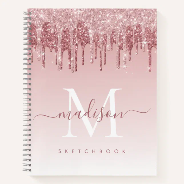 Modern Girly Blush Pink Rose Gold Glitter Monogram Notebook | Zazzle