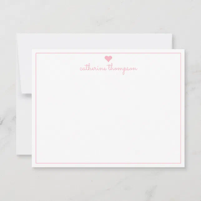 Modern Girly Chic Blush Pink Heart Feminine Script Note Card | Zazzle