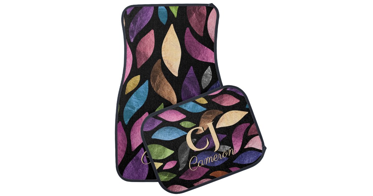 Modern Girly Colorful Brushed Metallic Monogram Car Floor Mat | Zazzle