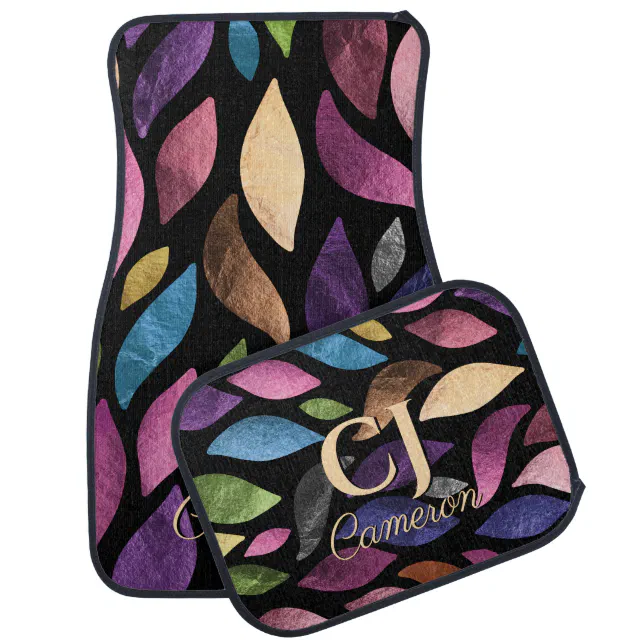 Modern Girly Colorful Brushed Metallic Monogram Car Floor Mat | Zazzle