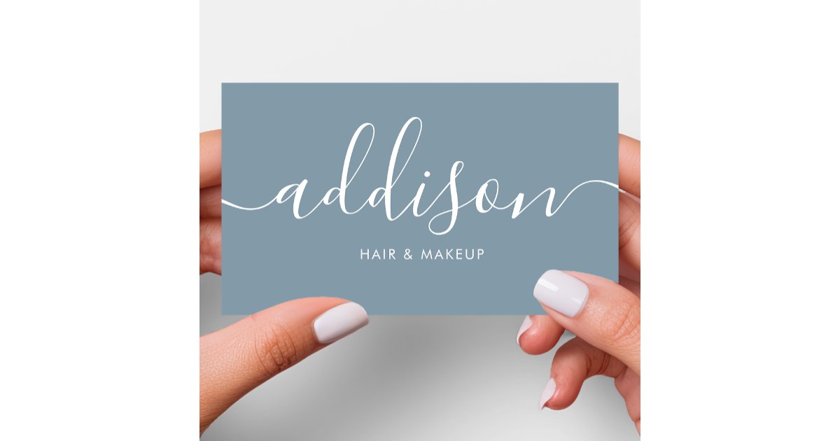 Modern Girly Dusty Blue Minimalist Calligraphy Business Card | Zazzle