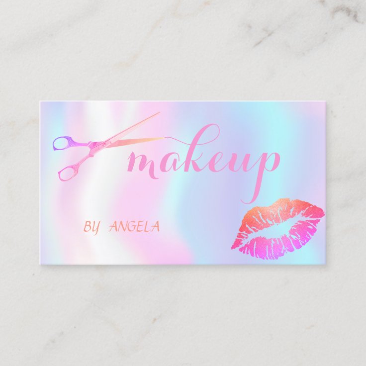 Modern Girly Elegant Lips,Scissors Holographic Business Card | Zazzle