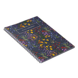 Modern girly floral colorful initial navy blue notebook | Zazzle