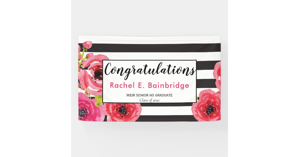 Modern Girly Floral Graduation Banner | Zazzle