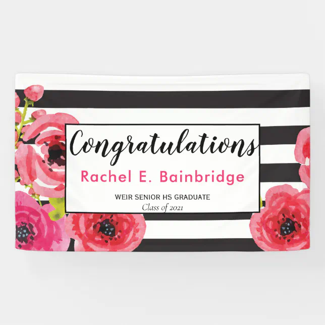 Modern Girly Floral Graduation Banner | Zazzle