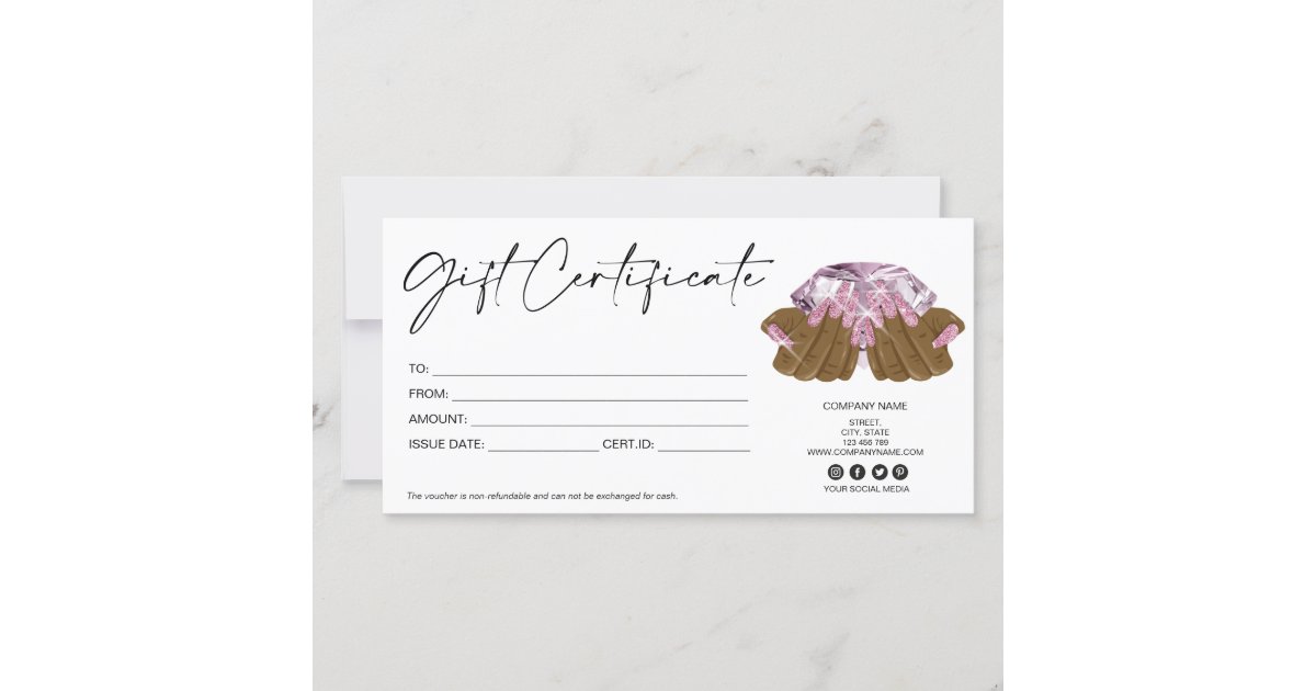 modern girly gift card nails diamond | Zazzle