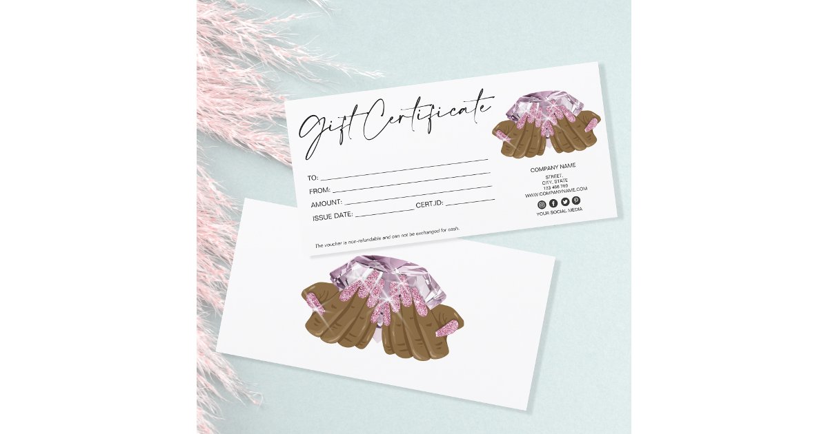 modern girly gift card nails diamond | Zazzle