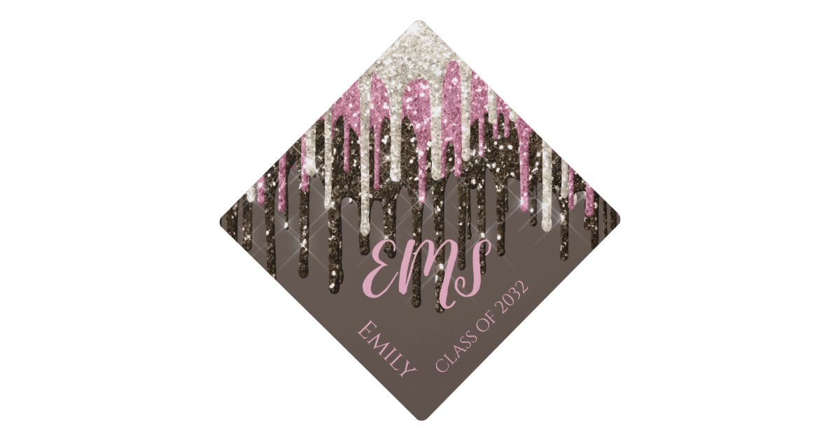 Modern Girly Glam Monogram Typography Pink Sparkle Graduation Cap ...