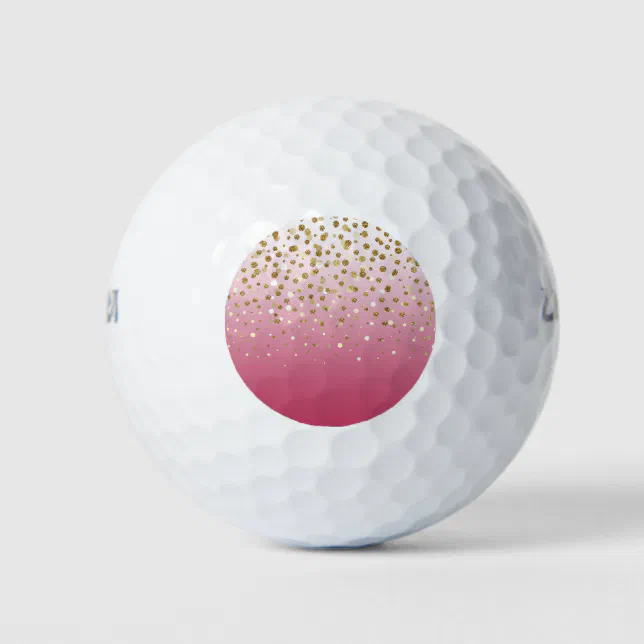 Modern Girly gold glitter confetti Pink Gradient Golf Balls | Zazzle