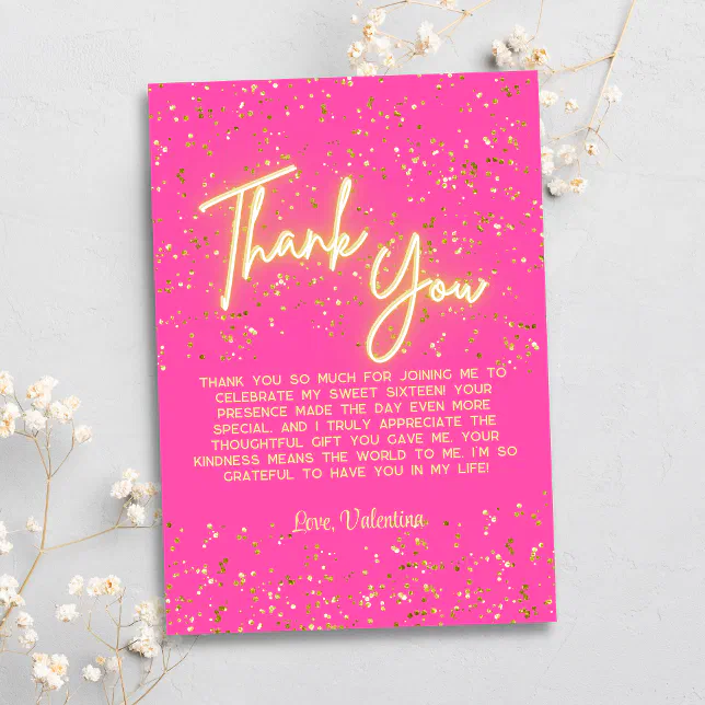 Modern Girly Hot Pink Neon Glow Thank You Script | Zazzle