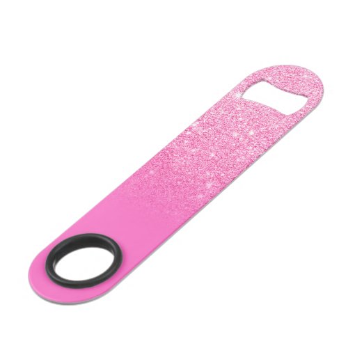 Modern girly monogram bright pink glitter ombre bar key | Zazzle