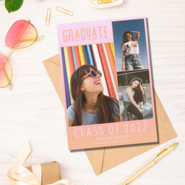 Modern Girly Pink Girl High School Graduation Announcement | Zazzle