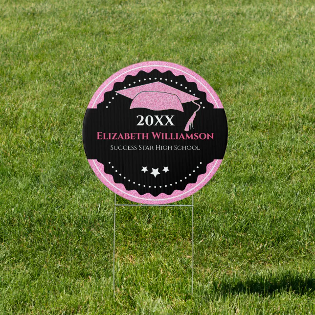Modern Girly Pink Glitter Graduation Sign | Zazzle
