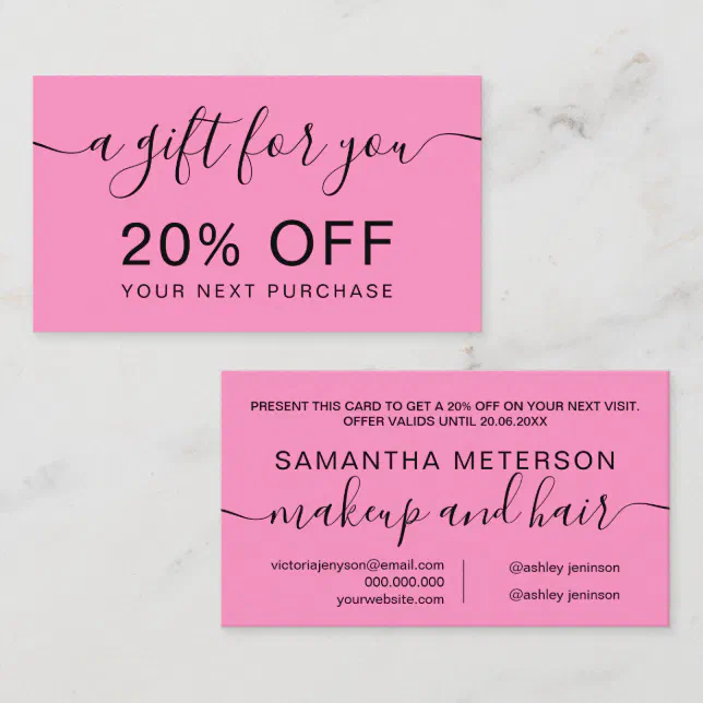 Modern girly pink professional typography discount card | Zazzle