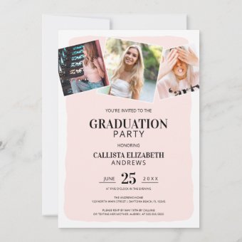 Modern Girly Pink White Frame Photo Graduation Invitation | Zazzle