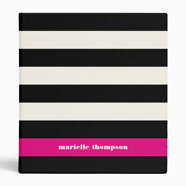 Modern Glam Black, Cream & Fuchsia Stripe 3 Ring Binder | Zazzle