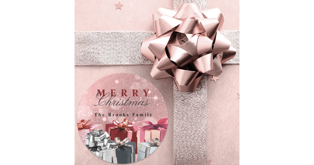 Modern Glam Glitter Dusty Rose Christmas Presents Classic Round Sticker ...
