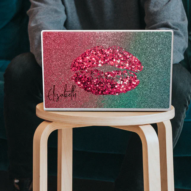 Modern Glam Glittery Kiss Lipstick Imprint HP Laptop Skin | Zazzle