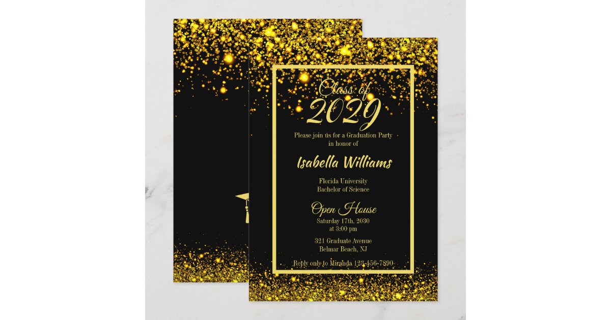 Modern Glam Gold Glitter Graduation Party Invitation | Zazzle